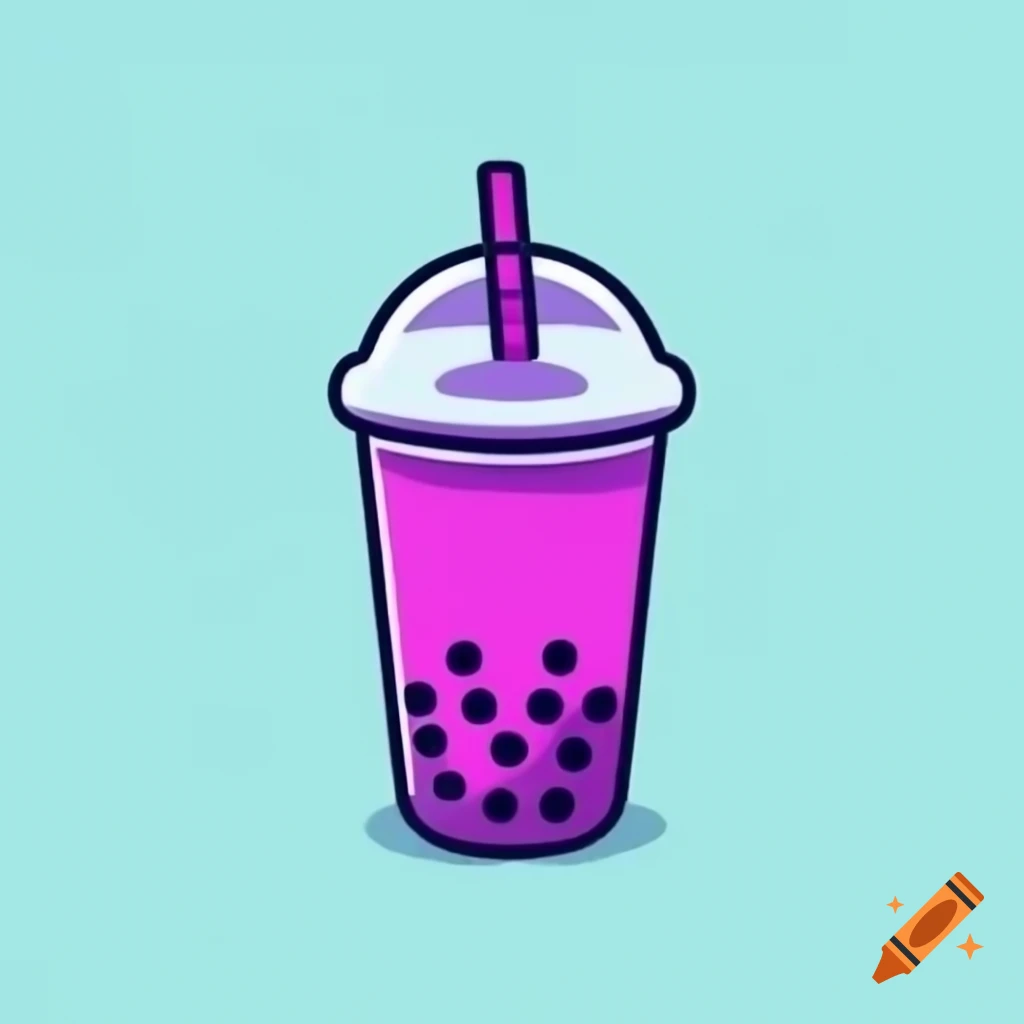 Clean and simple boba art featuring emerald and purple gem boba on Craiyon
