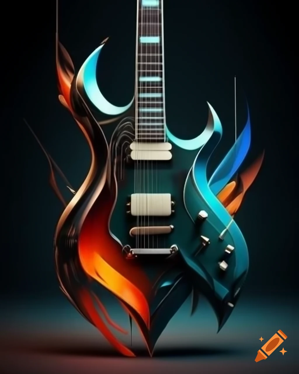 Futuristic electric guitar with vibrant colors and innovative design on ...