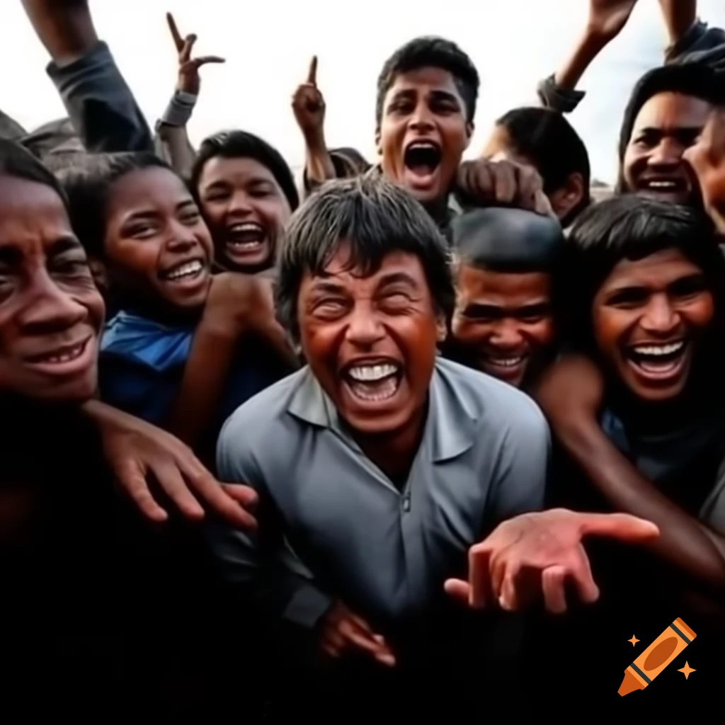 Frustrated villagers gather around laughing Imran, expressing annoyance ...