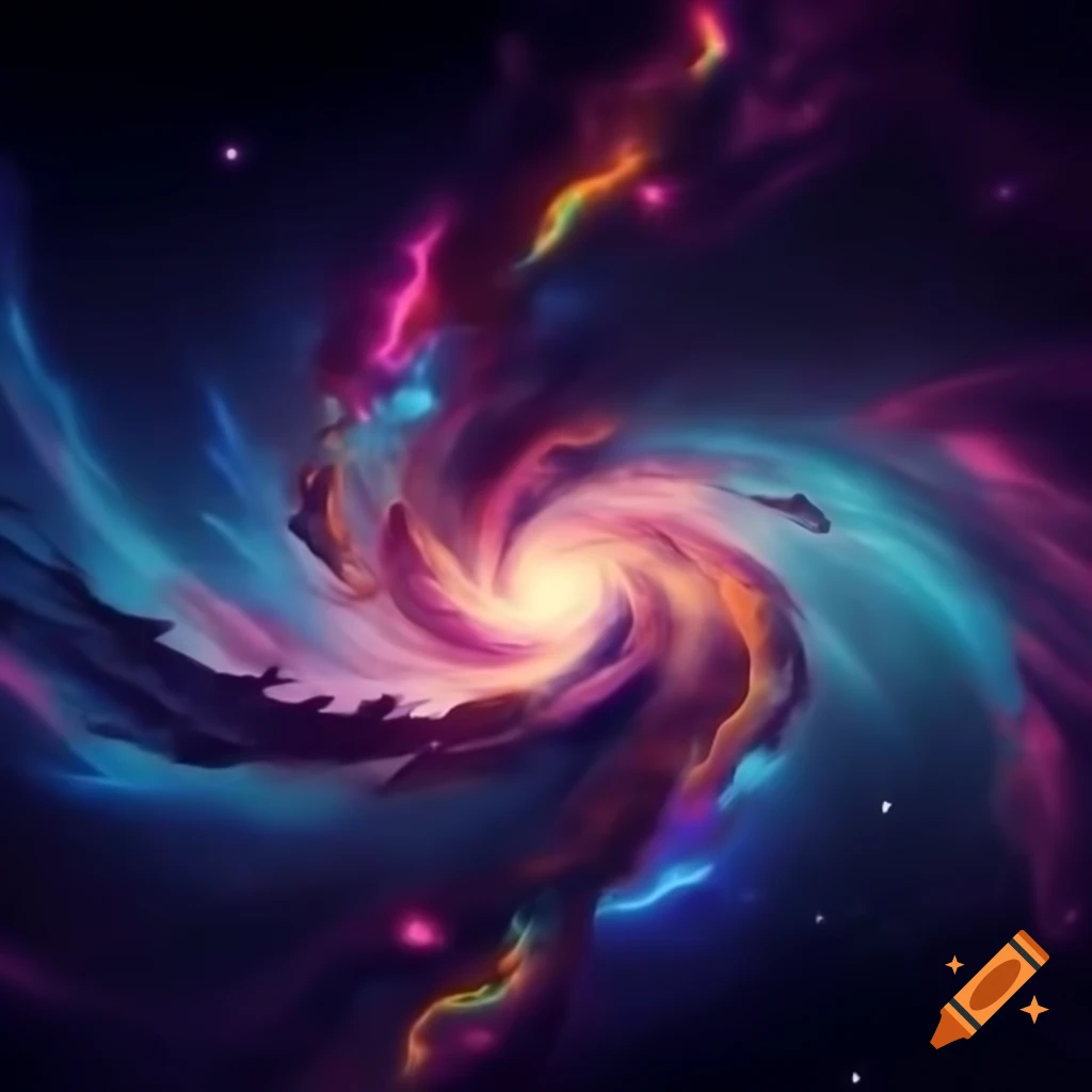 Neon rainbows and swirling galaxies in deep space art on Craiyon