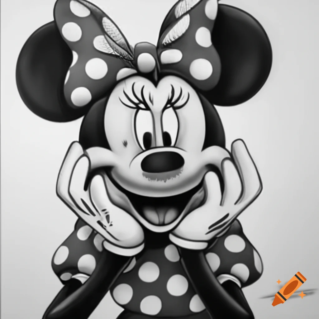 Minnie Mouse expressing fear with hands on her face, detailed ...