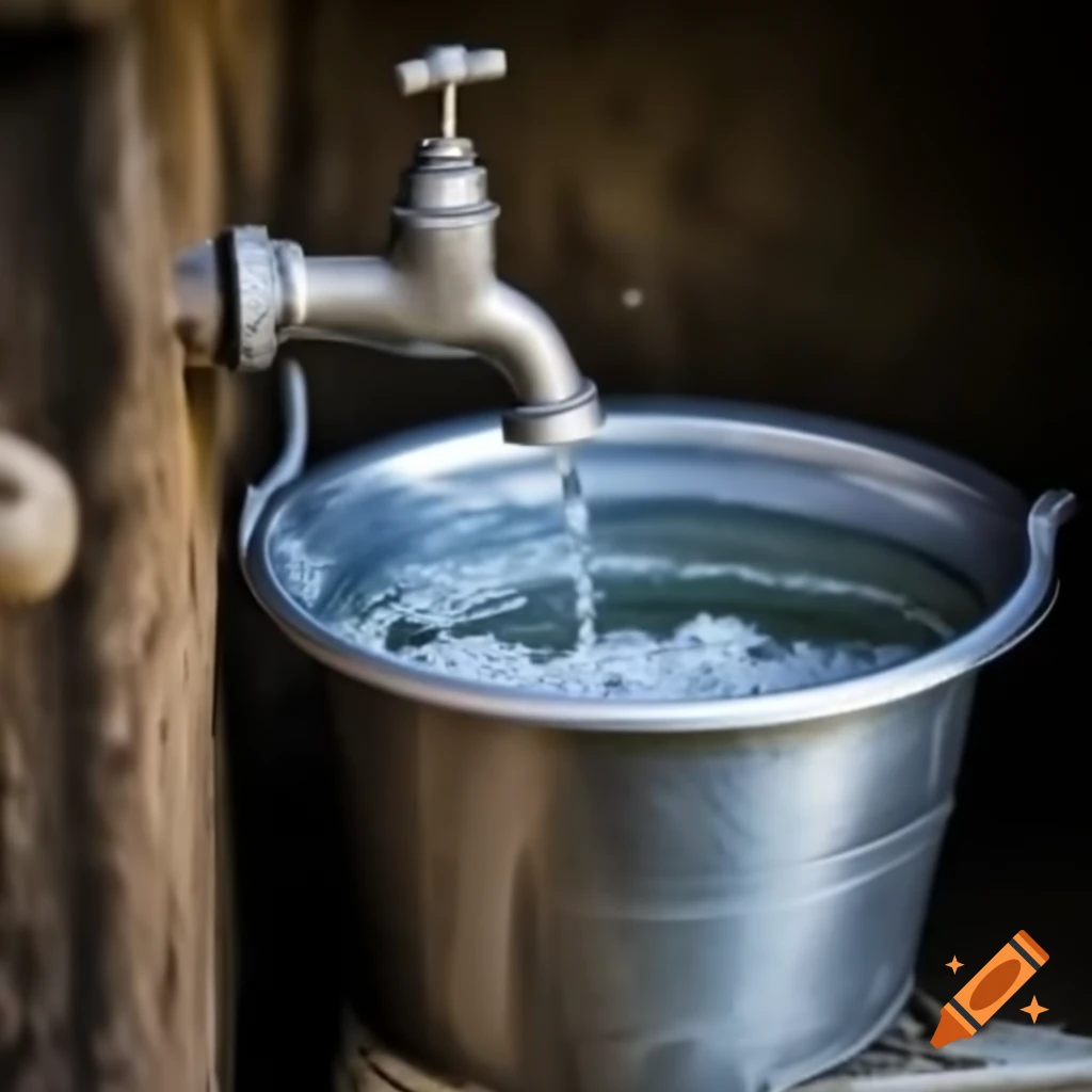 Bucket with water and taps above it on Craiyon