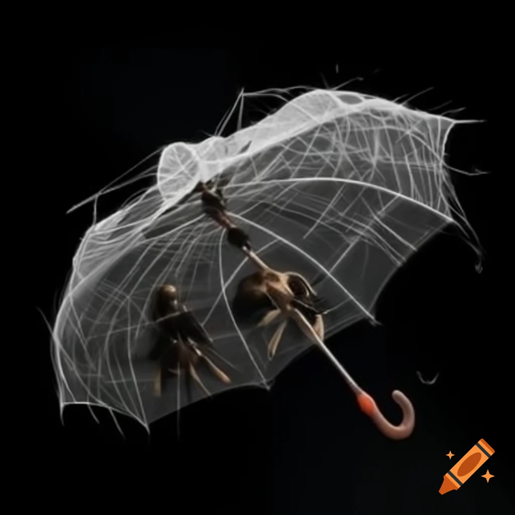 Hybrid image of umbrella and spider with web-like canopy on Craiyon