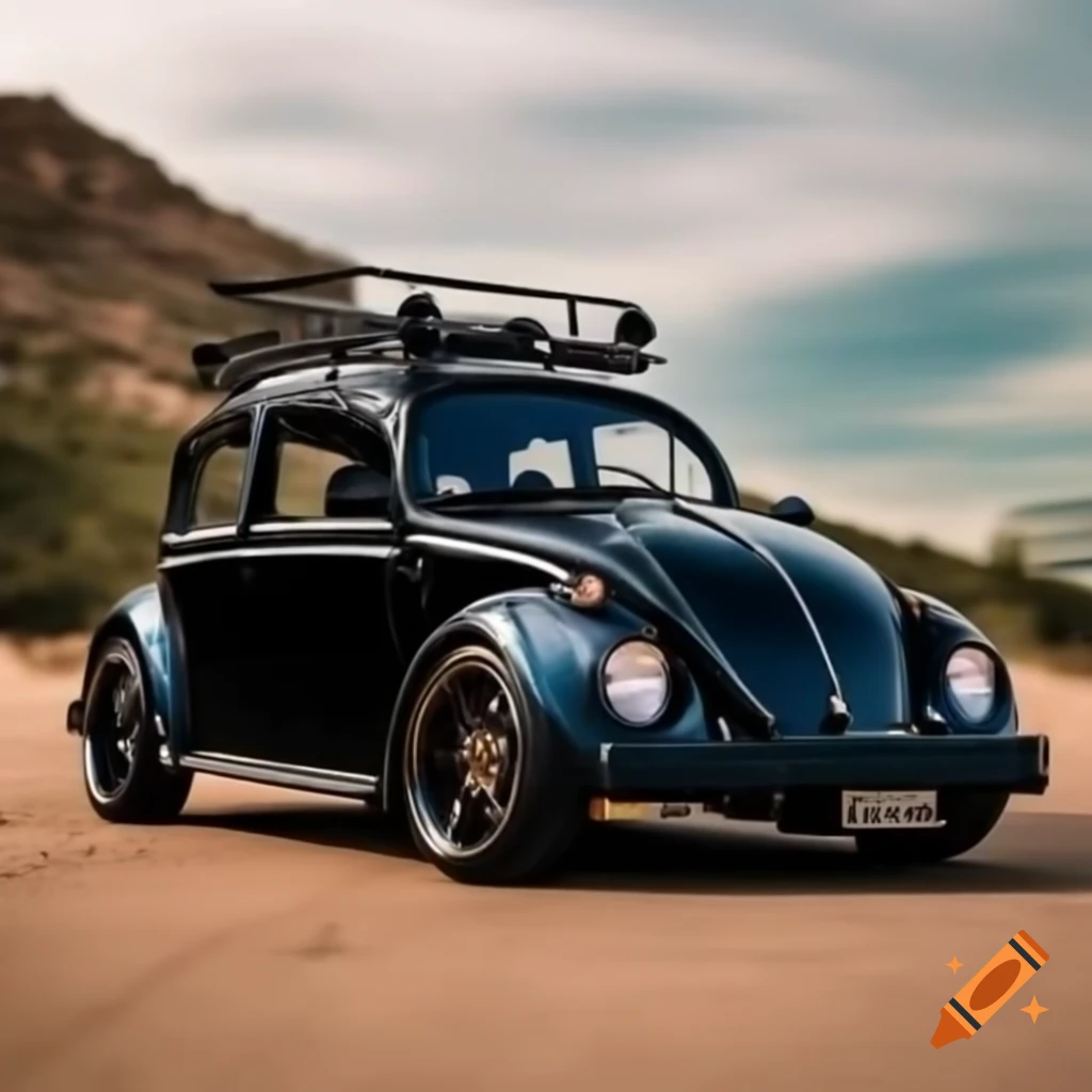 Modified black VW Beetle with sunroof and original wide body wheels on ...
