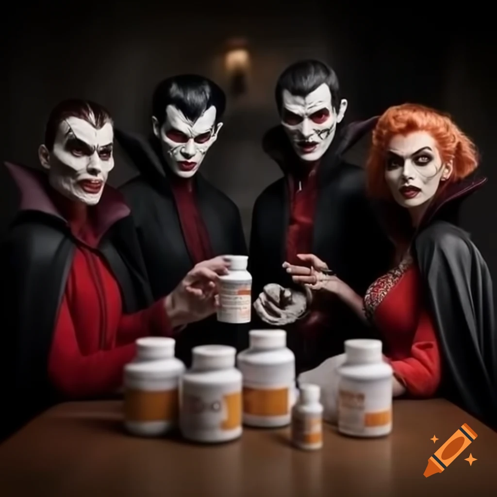 Four modern vampires engaged in a mysterious act involving medicine on ...