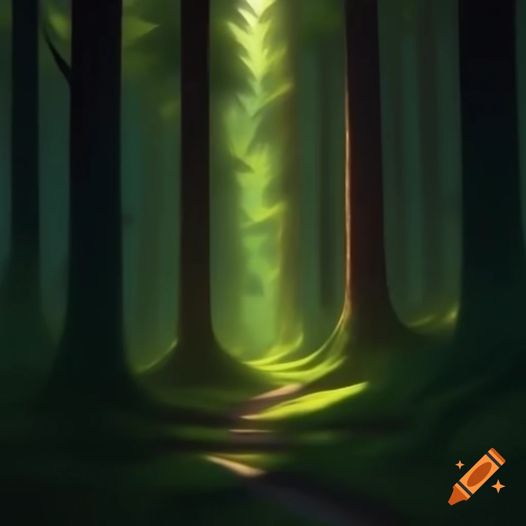 Opening in the forest with sunlight filtering through trees on Craiyon