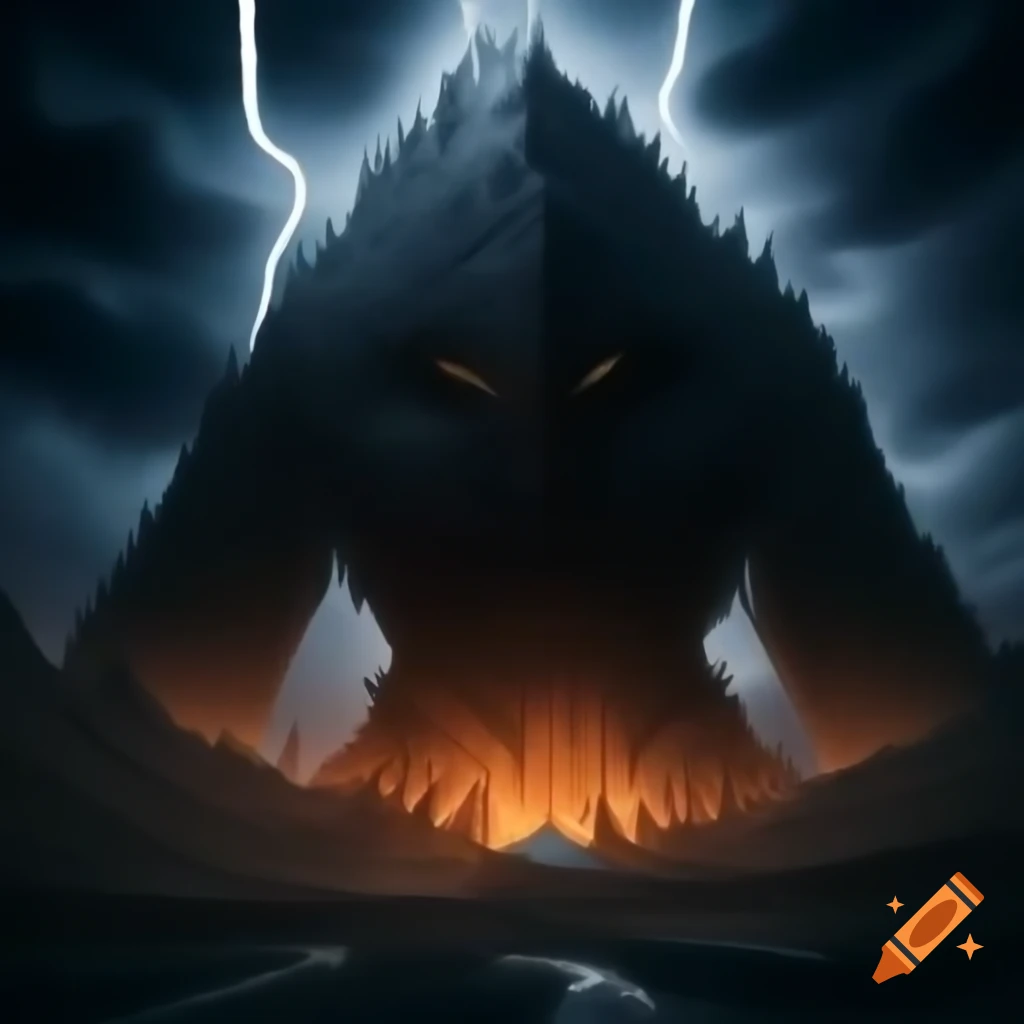 Colossal storm troll with lightning cracked stone skin towering over ...