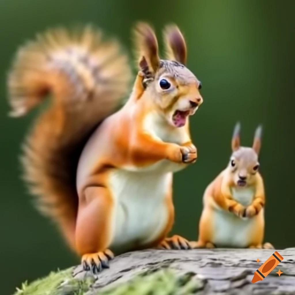 Group of happy squirrels, including a big squirrel and smaller ones on Craiyon