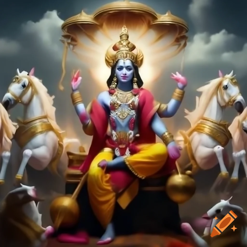 Highly detailed scene from Mahabharata battlefield with Lord Krishna as ...