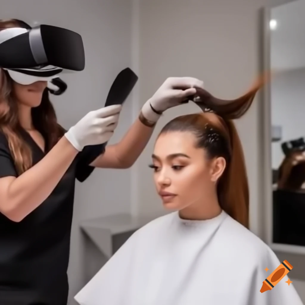 Cosmetology student using shears and comb in mixed-reality hair cutting ...