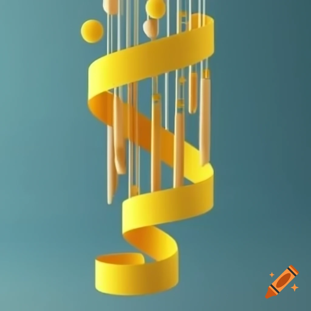 Abstract yellow cancer ribbon wind chime floating on Craiyon