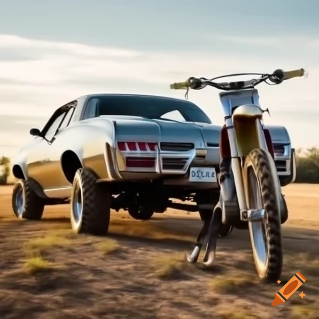 Buick Grand National parked in dirt field with dirt bike on hitch ...