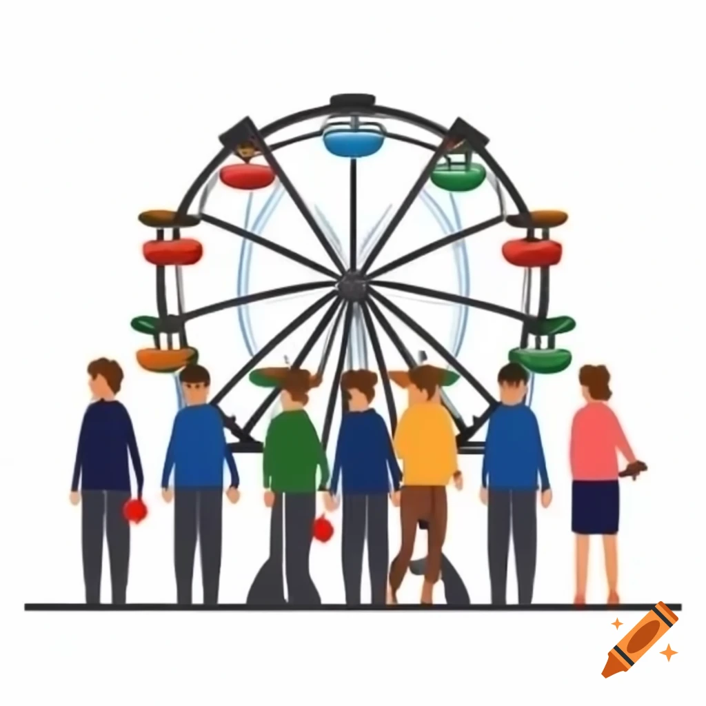 Queue of people waiting to ride a Ferris wheel on Craiyon