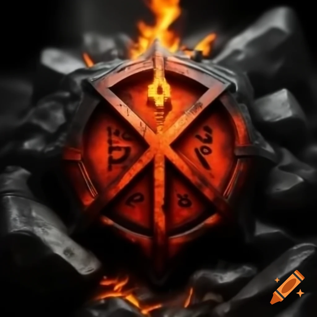 Emberstone Sigil, dark-red gemstone with orange fire veins on Craiyon