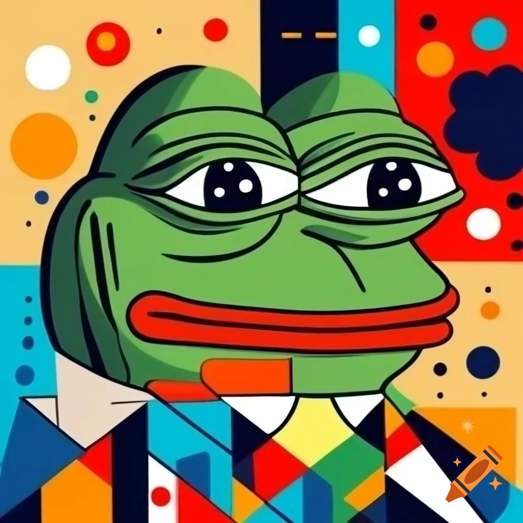 Cubist painting of pepe the frog with abstract geometric shapes and ...