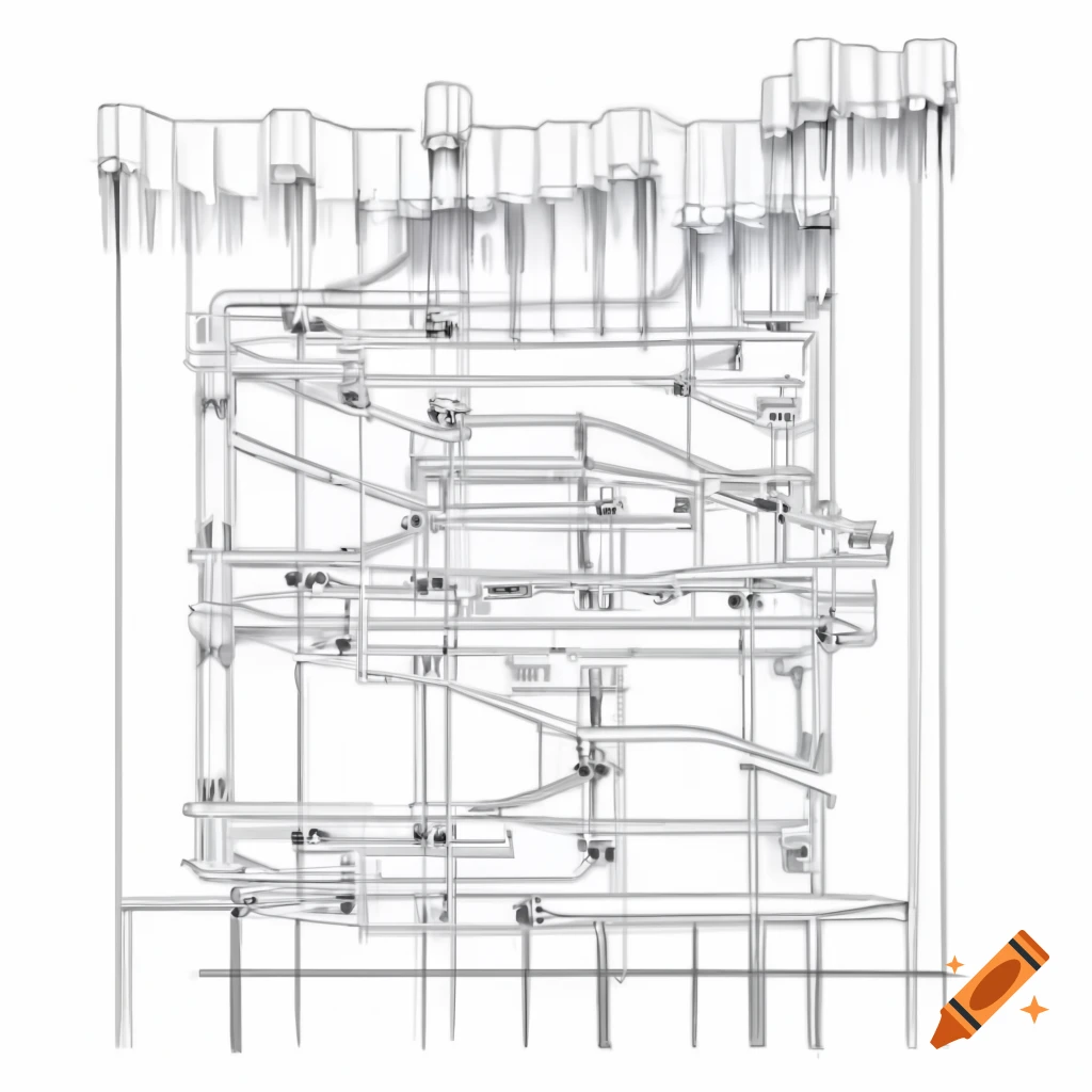 Detailed pencil sketch of water installation network in multi-family ...
