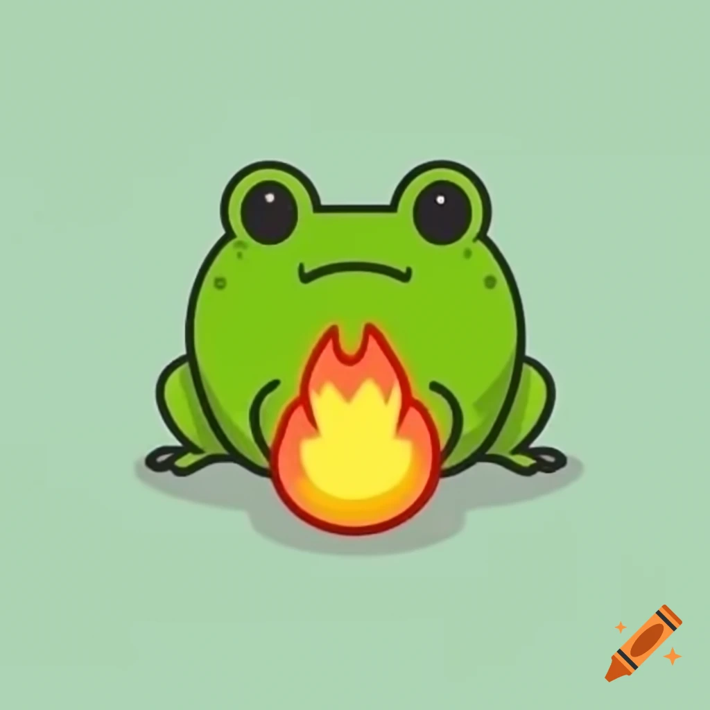 Cartoon frog breathing fire in minimalist style on Craiyon