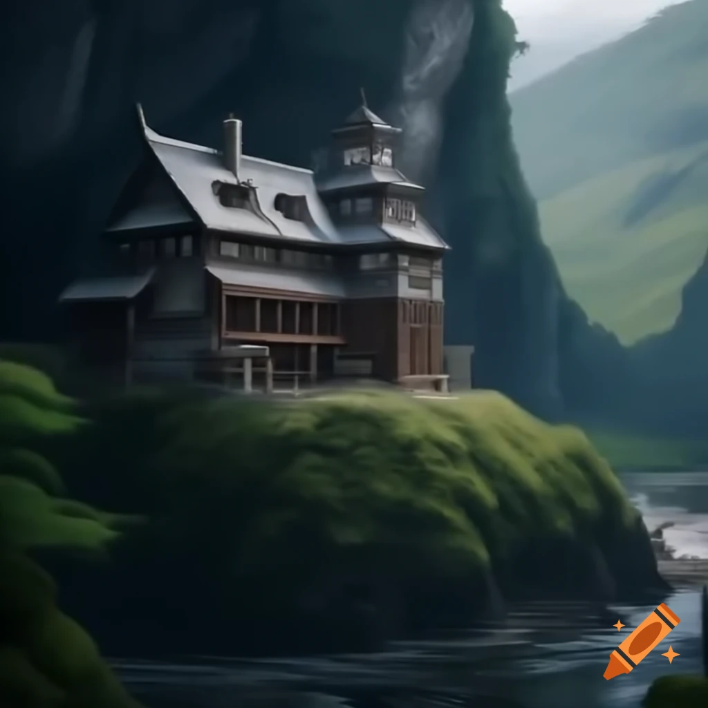 Medieval manor house between cliff and river in Viking and Japanese ...