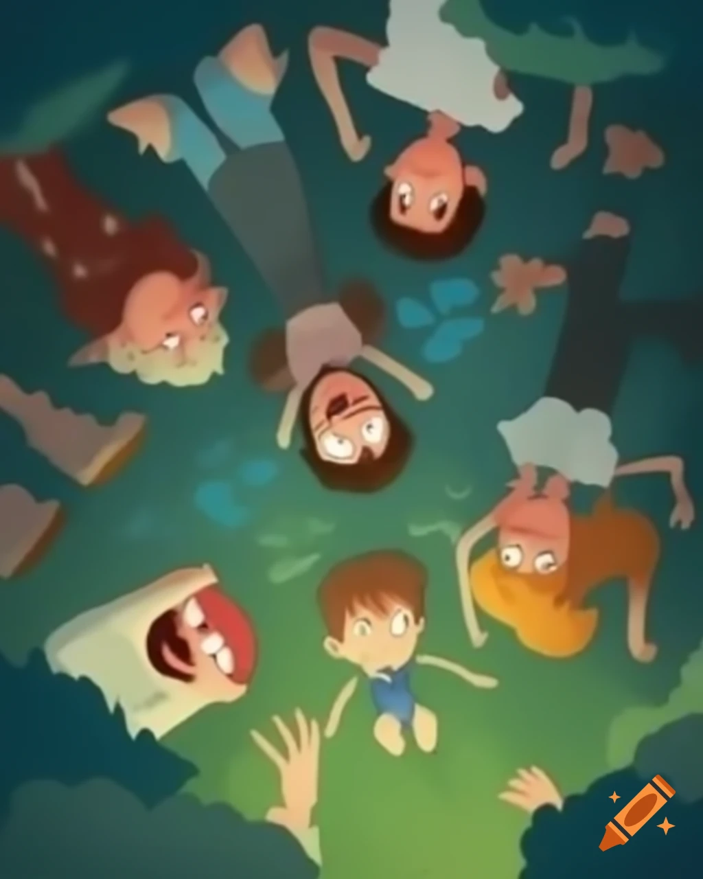 Cartoon scene of people floating and bumping into objects with ...