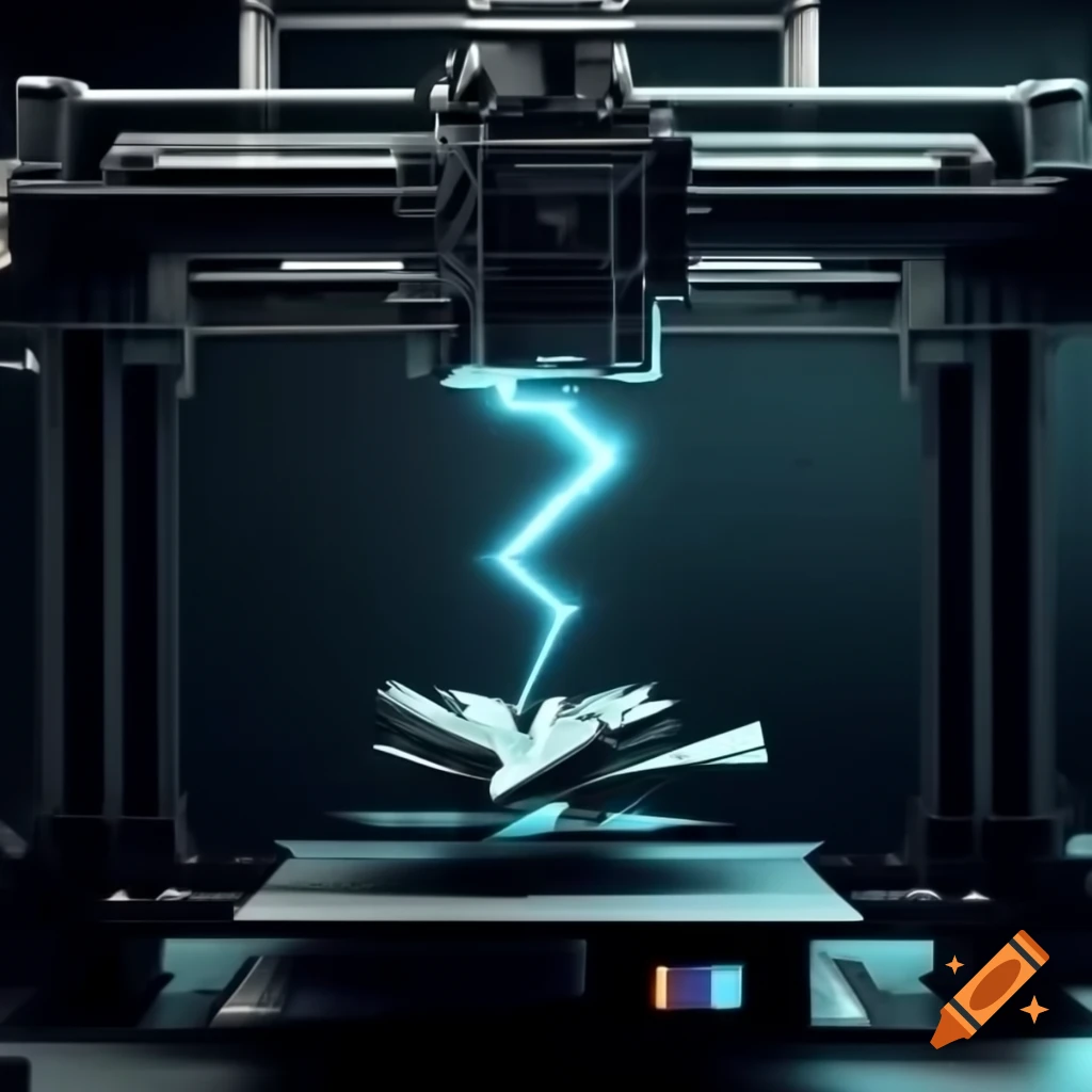 High-tech 3d printer creating lightning symbol on Craiyon