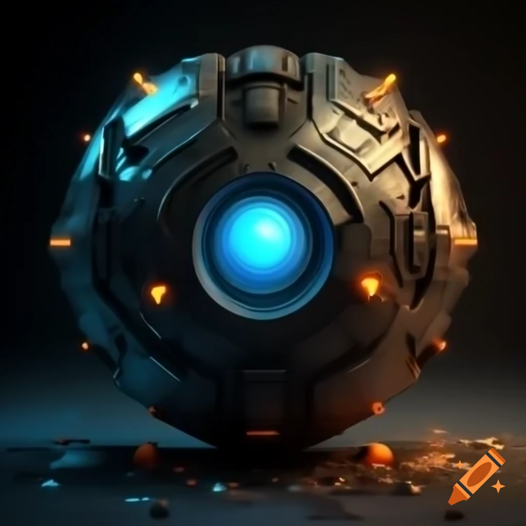Futuristic metallic sphere with geometric patterns and detailed texture ...