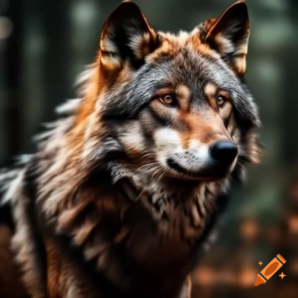 Majestic crimson wolf with thick luxurious fur on Craiyon