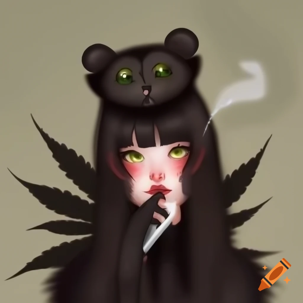 Cute anime skunk with cannabis buds, inspired by cereal box art on Craiyon