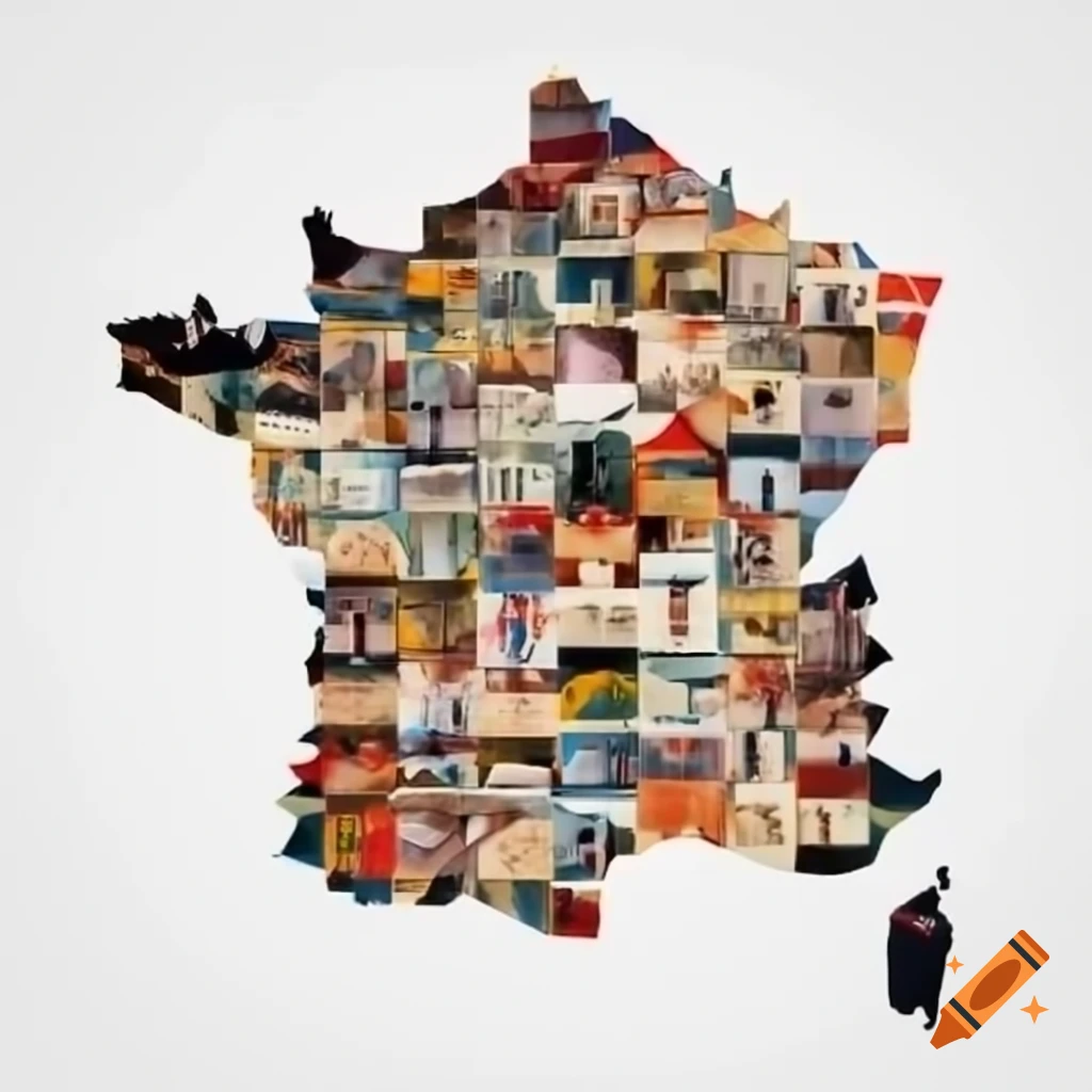 Collage poster of French architecture and lifestyle in the shape of ...