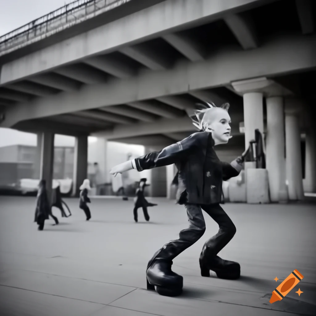 Goth-style troll under modern concrete bridge on Craiyon