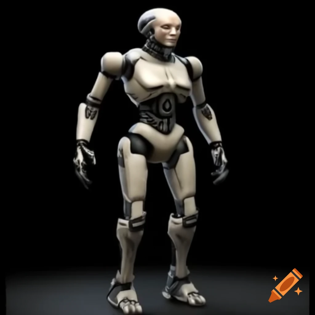 Detailed female robot design, featuring slender build and long hair on ...