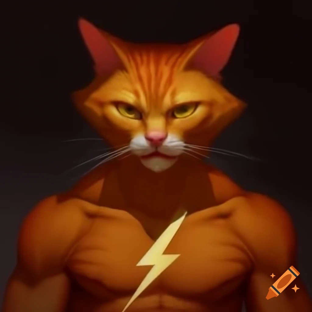 Humanoid cat character with orange fur and lightning bolt shaped yellow ...