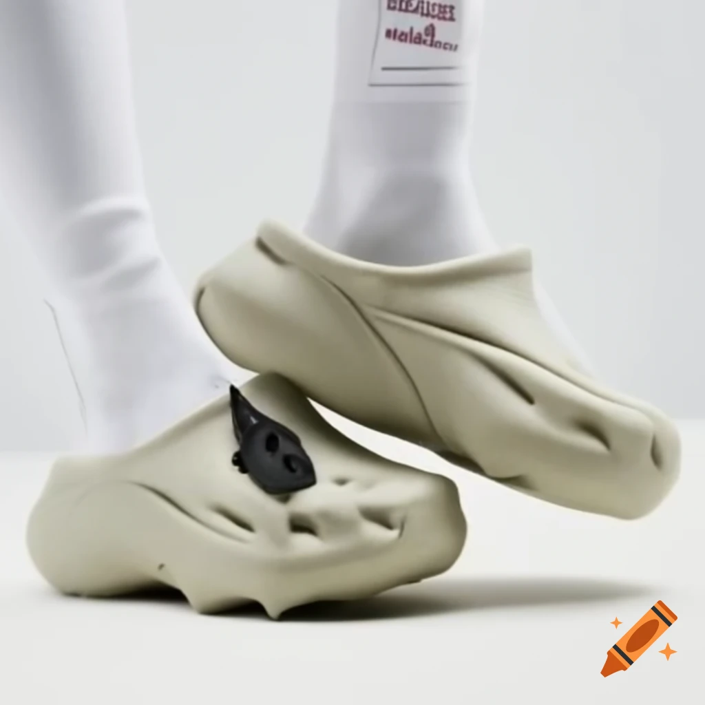 Yeezy crocs slip-on shoes inspired by new balance and balenciaga on a white background on Craiyon