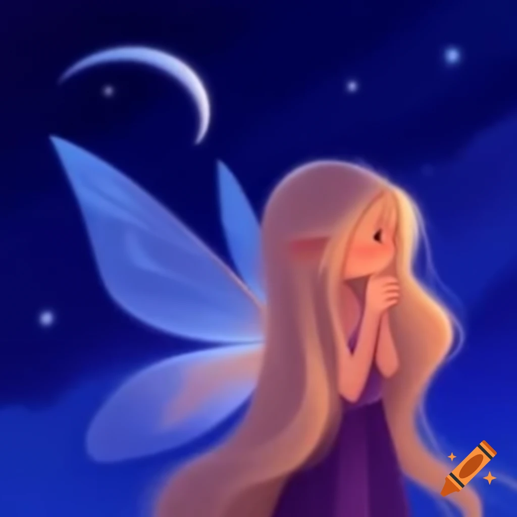 Long-haired fairy gazing at a starry sky on Craiyon