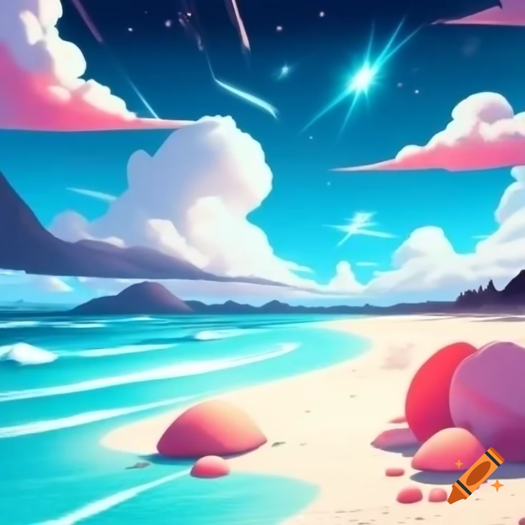 Tropical sandy beach with shells and shooting stars in Steven Universe ...
