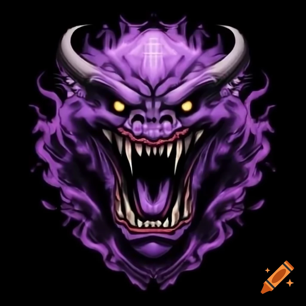 Fierce monster formed of purple and black smoke with glowing eyes and ...