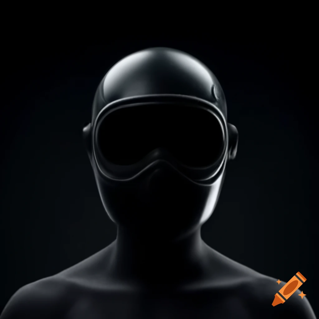 Smooth black rubber helmet conforming to head, featureless design on ...