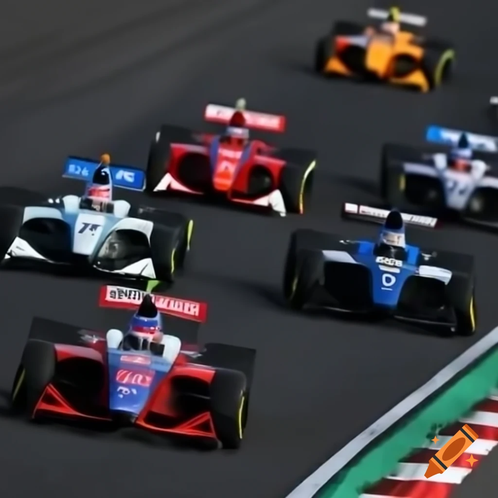 Top view of race cars racing towards finish line with names Arman ...