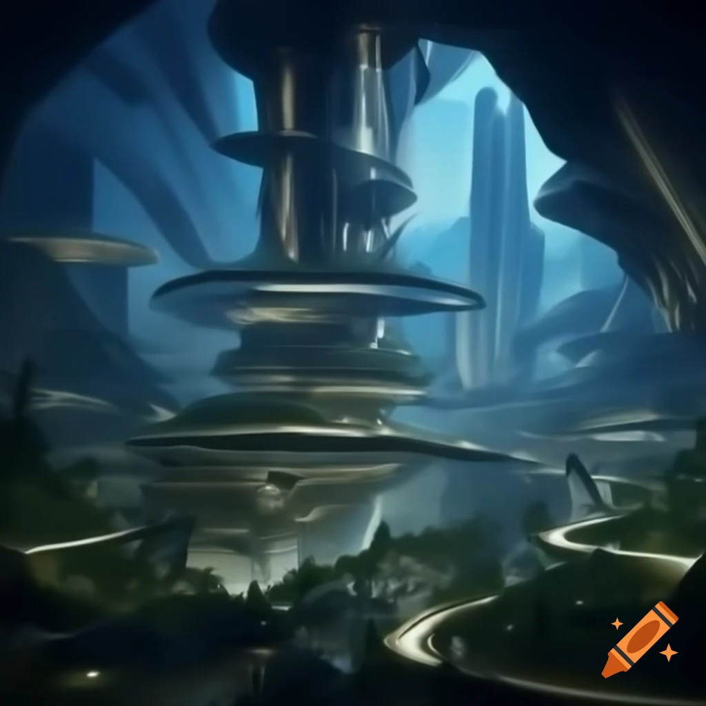 Futuristic city with intelligent bats as dominant species, vertical ...