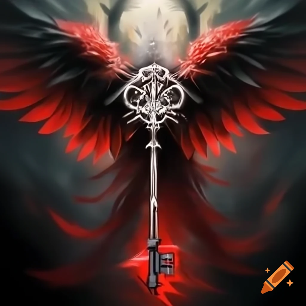 Unique key design featuring wings in black and red colors on Craiyon