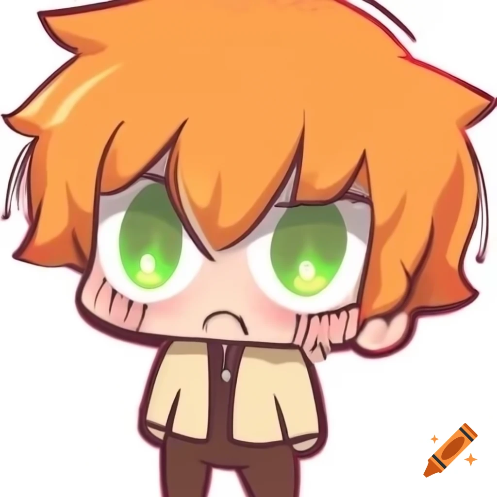 Cute chibi avatar of orange-haired boy in cream blazer with bratty ...