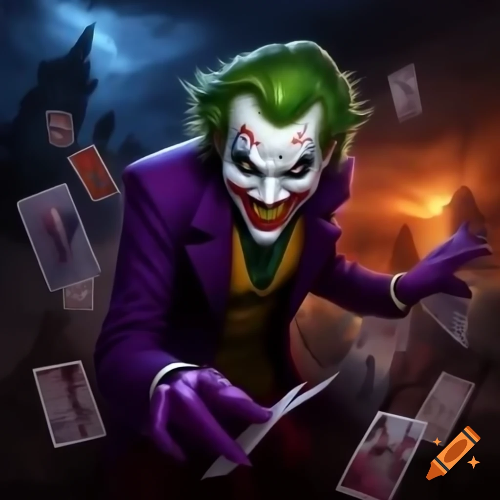 Surreal depiction of a chaotic clown representing a joker character ...