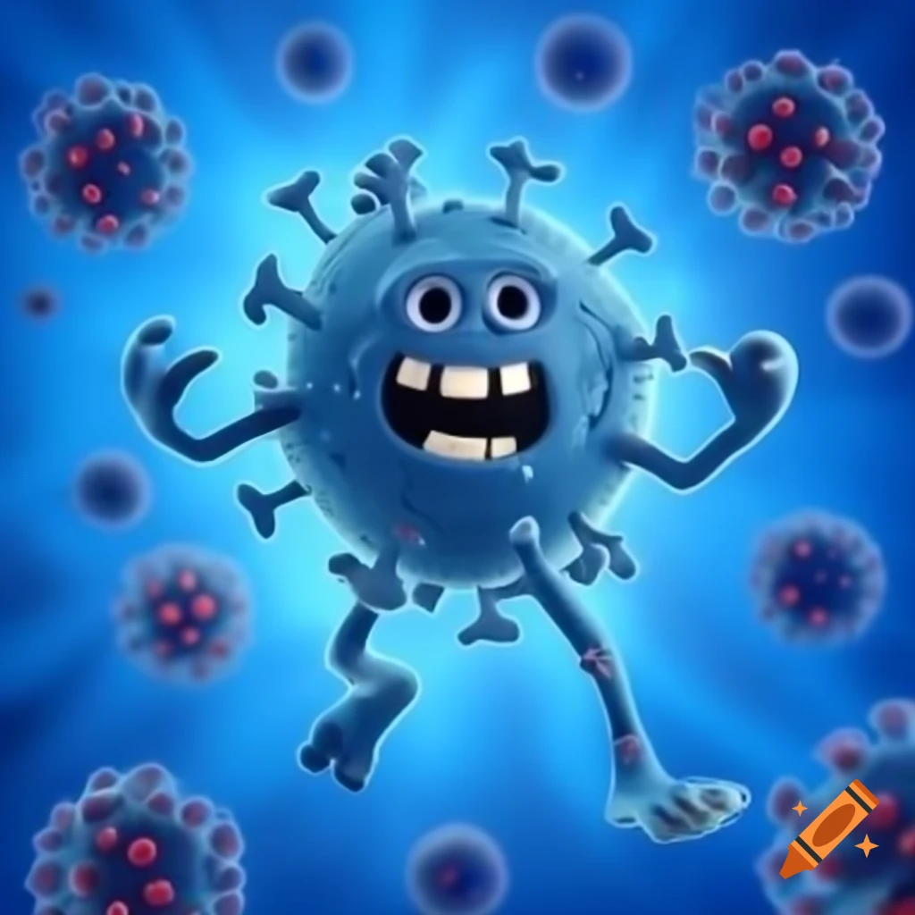 Cartoon macrophage character with viruses, playfully marching in good ...