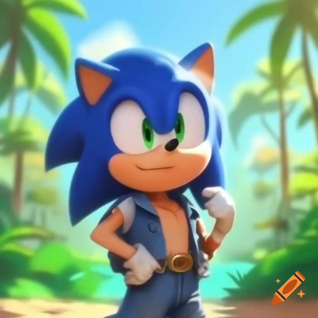 Sonic the Hedgehog in denim jacket and jeans enjoying sunny day in ...