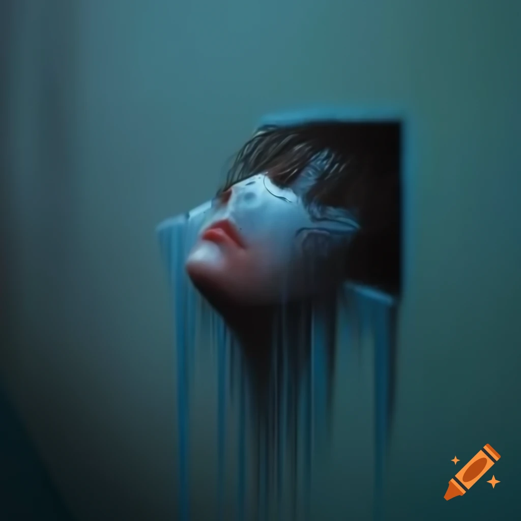 Surreal depiction of tears leaking through a wall on Craiyon