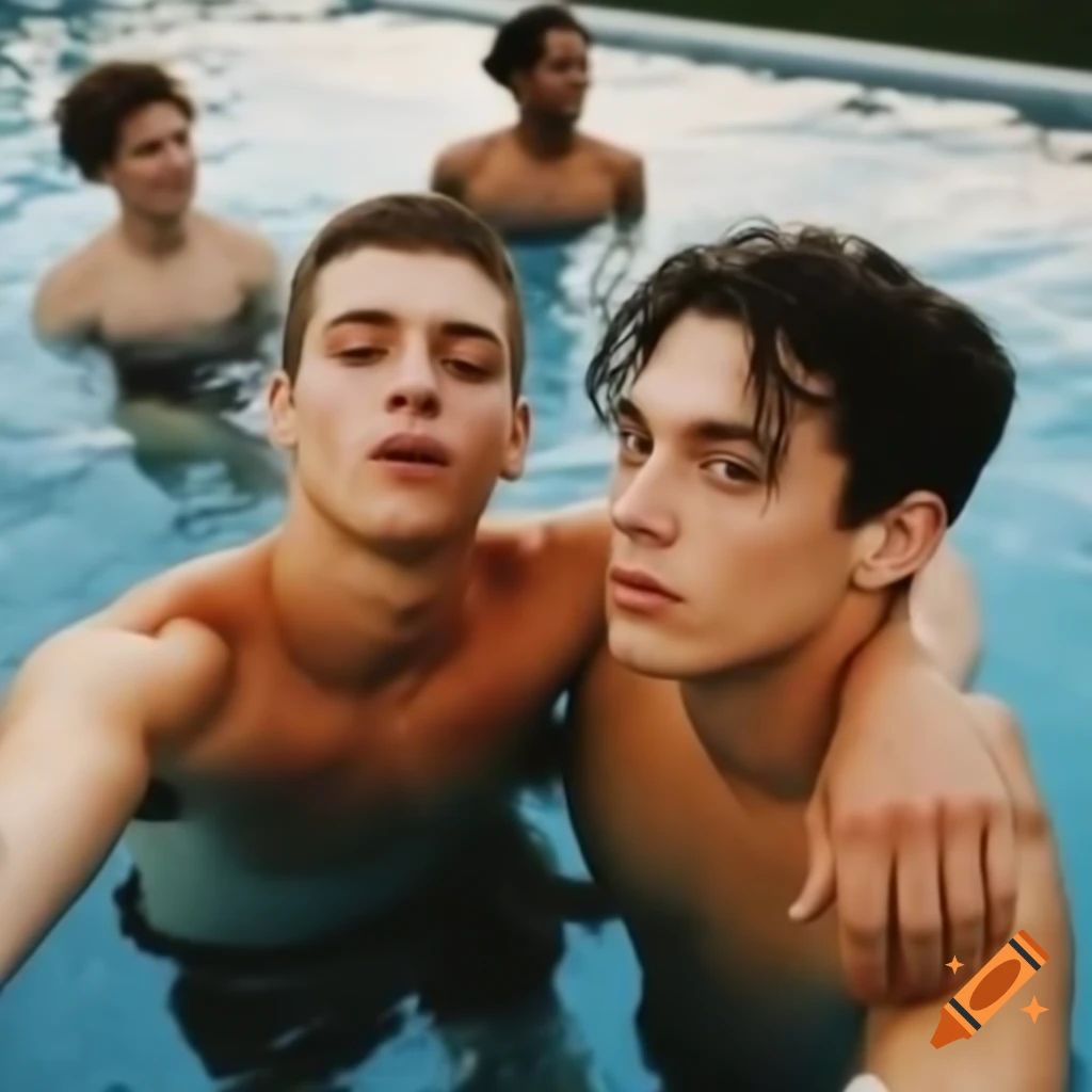 Two friends enjoying time together in a pool on Craiyon