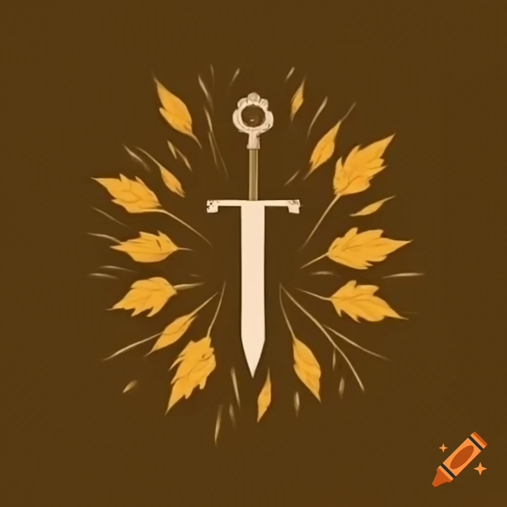 Minimalist illustration of Goblin's sword with falling gold maple ...