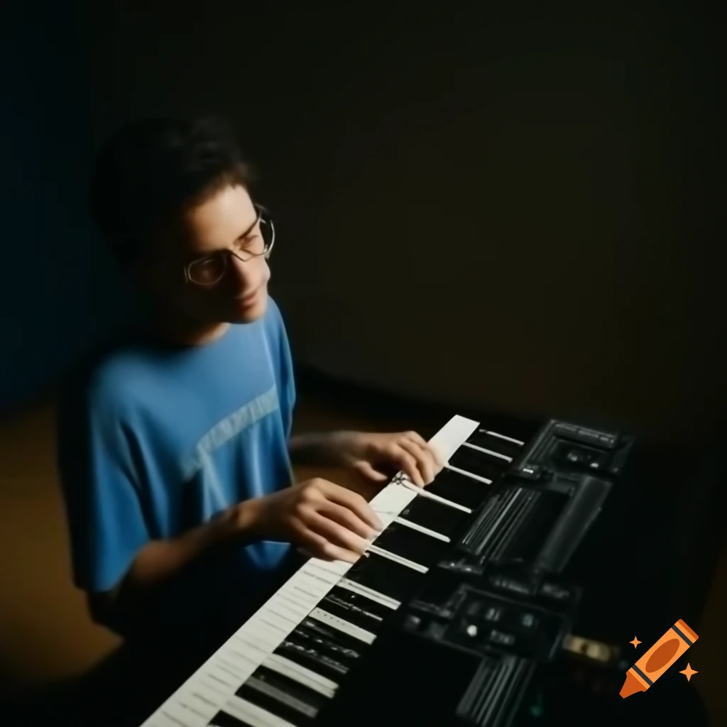 Portrait of 47-year-old American synthesizer player in musical ...