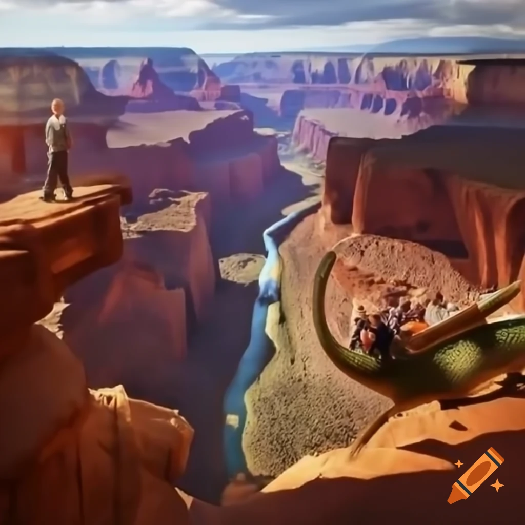 Grand Canyon scene featuring a humorous depiction of a character on a ...