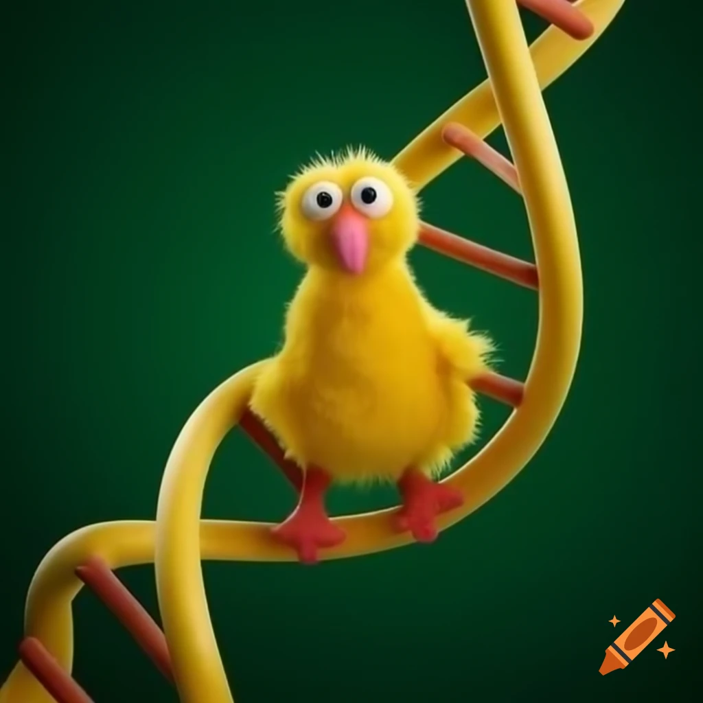 Yellow muppet bird with dna double helix concept on Craiyon