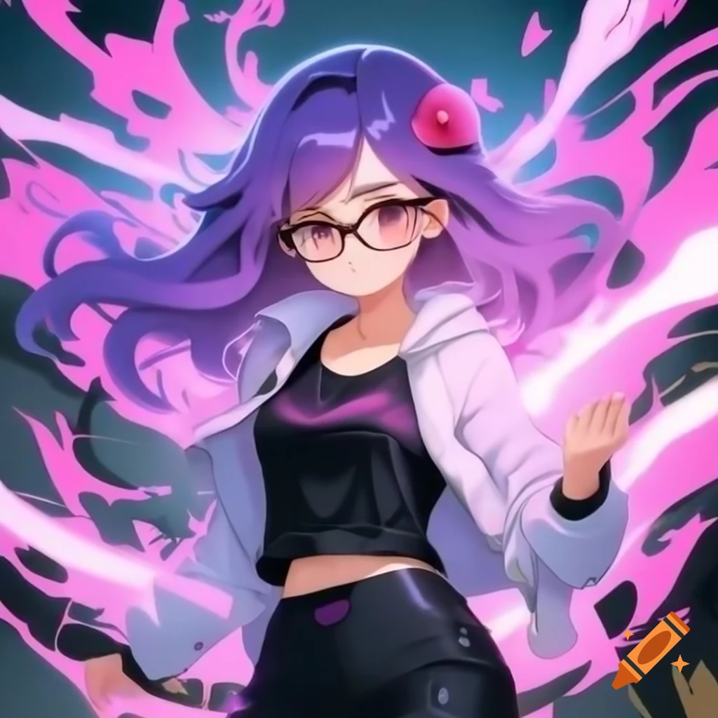 Artistic illustration of girl with purple hair and glasses using ...